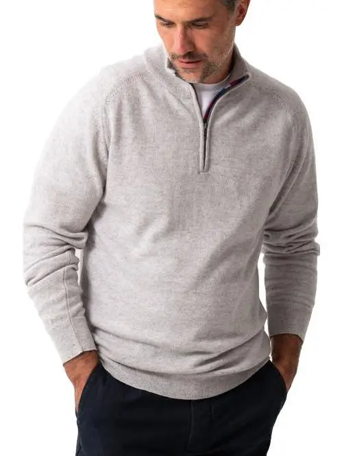 KOY CLOTHING Quarter Zip Merino Wool And Cashmere Sweater - Grey