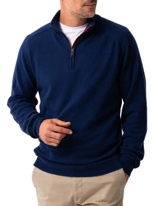 KOY CLOTHING Quarter Zip Merino Wool And Cashmere Sweater - Navy