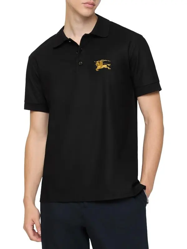 Burberry Metallic Ekd Cotton Polo Shirt - Black