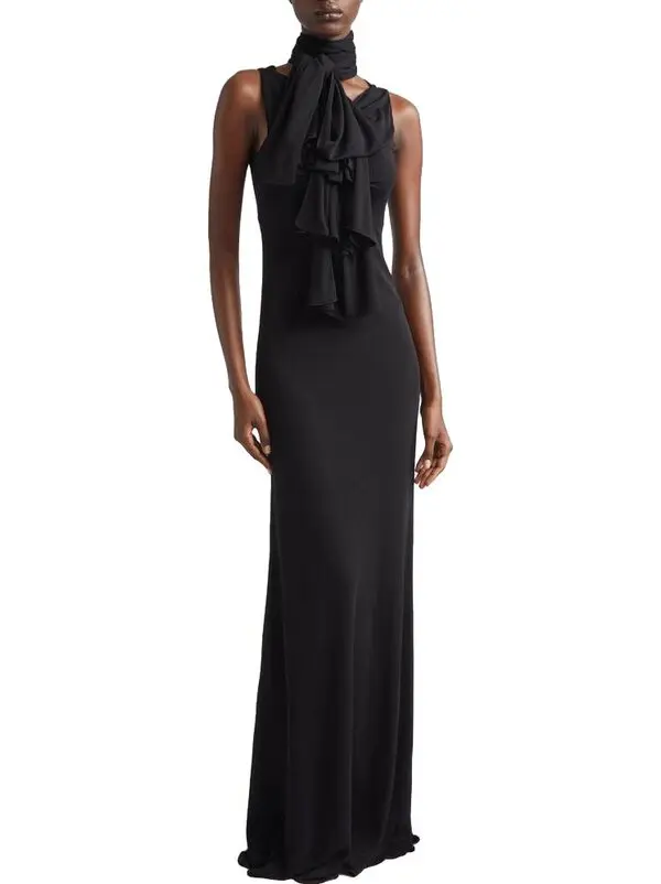 Alaïa Bow Detail Fluid Jersey Dress - Noir Alaia