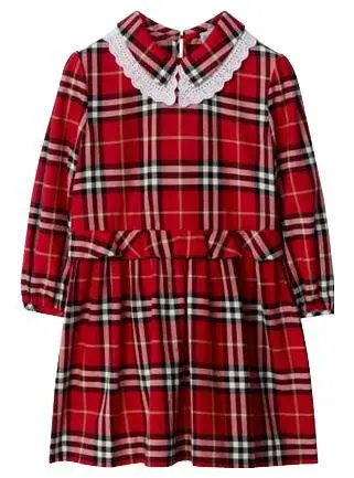 Burberry Check Cotton Flannel Dress - Poppy Red