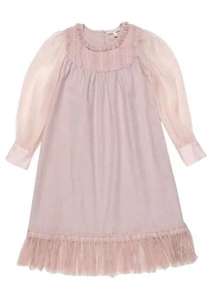THE SUNDAY COLLECTIVE Ruffled Dress With Sheer Sleeves - Pink