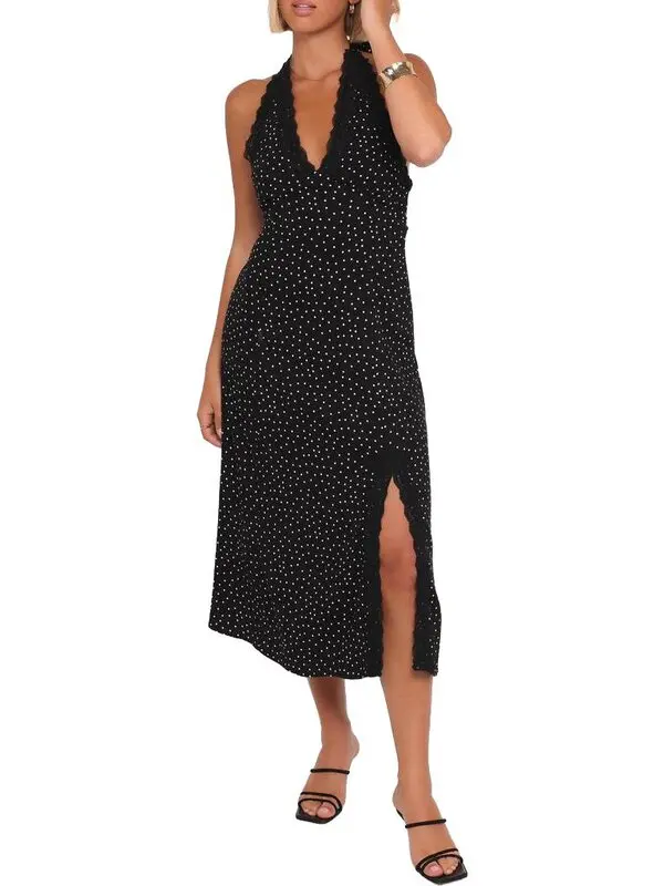 PETAL & PUP Stasia Halter Midi Dress - Black White