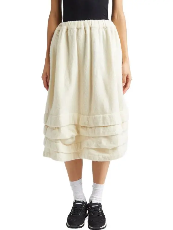 Comme Des Garçons Wool-blend Tiered Skirt - Ecru