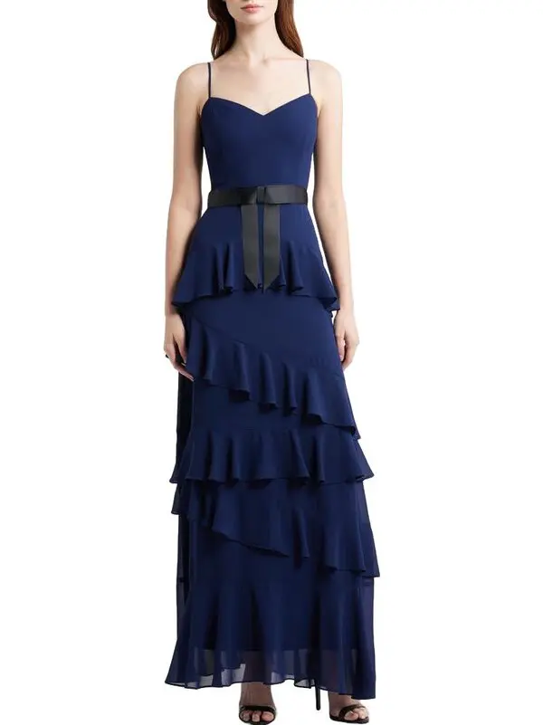 Lulus Beth Tiered Ruffle Gown - Navy