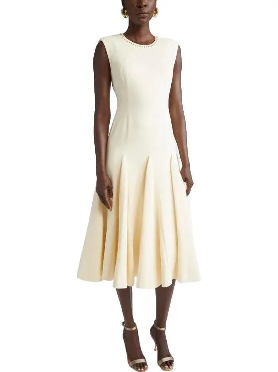 St. John Stud Embellished Sleeveless Stretch Cady Midi Dress - Butter
