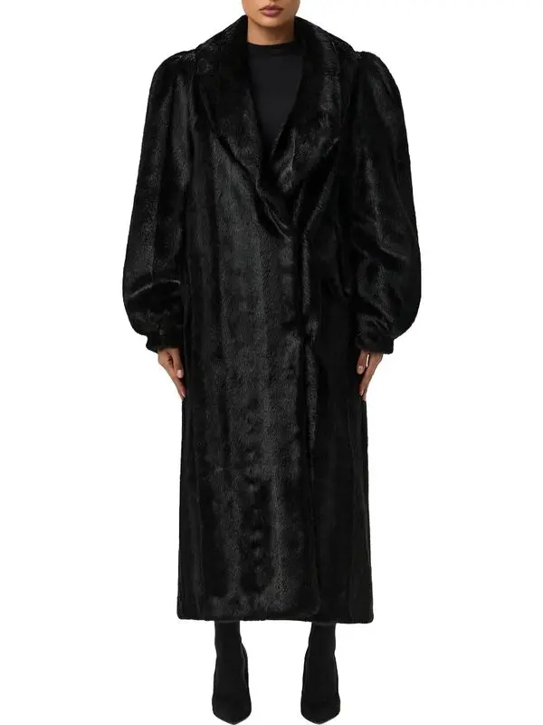 Naked Wardrobe Longline Faux Fur Coat - Black