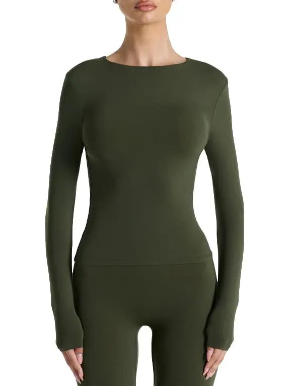 Naked Wardrobe Long Sleeve Crewneck Top - Dark Olive