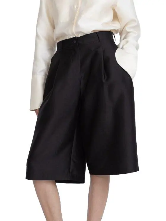 ALAS Silk-wool Blend Darted Bermuda Shorts - Black