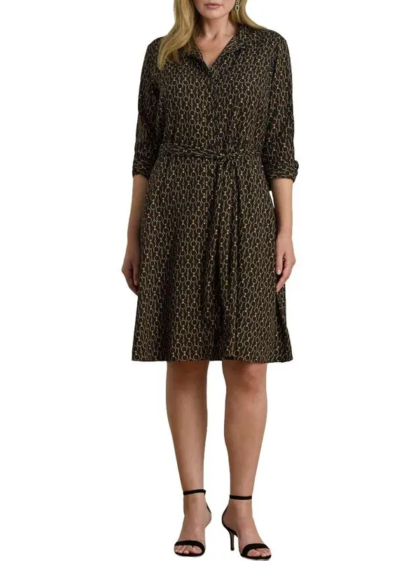Ralph Lauren Chain Print Tie Waist Shirtdress - Black Multi