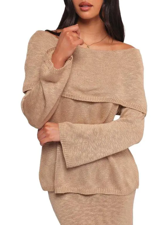 PETAL & PUP Indya Off-the-shoulder Pullover - Mocha