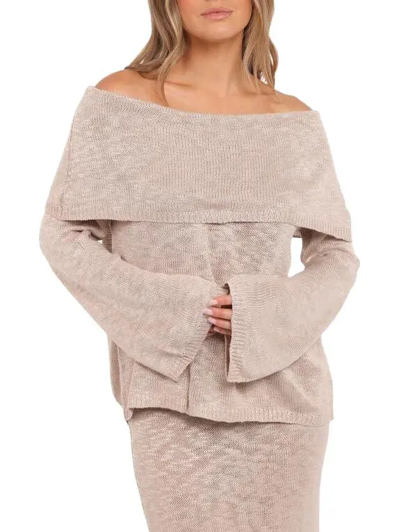 PETAL & PUP Indya Off-the-shoulder Pullover - Oatmeal