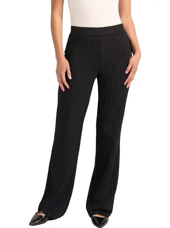 Matty M. Wide Leg Pinstriped Ponte Pants - Black