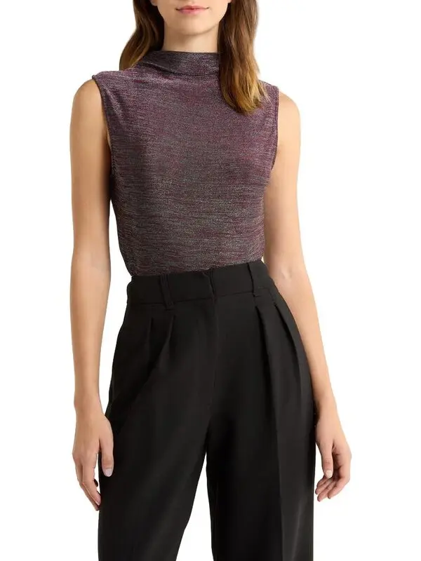 Veronica Beard Alora Metallic Sleeveless Knit Top - Silver Pink Space