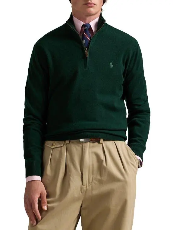 Ralph Lauren Regular Fit Wool Quarter Zip Sweater - Moss Agate