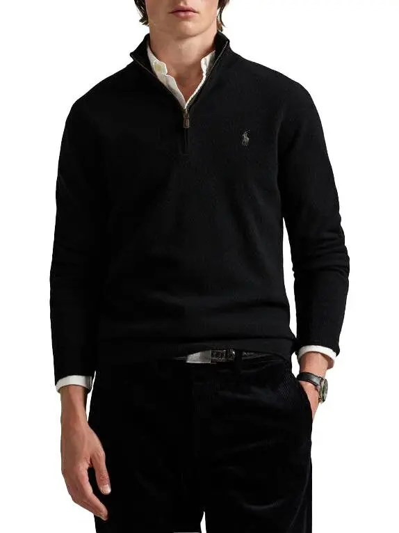 Ralph Lauren Regular Fit Wool Quarter Zip Sweater - Polo Black