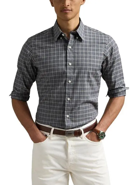 Polo Ralph Lauren Classic Fit Plaid Cotton Twill Button-up Shirt - Grey Navy Heather Multi