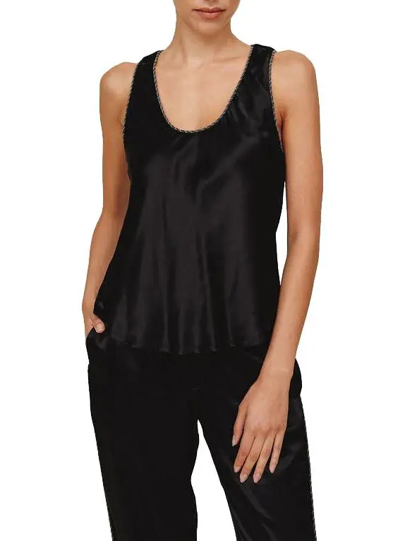 Bella Dahl Beaded Trim Satin Tank - Black