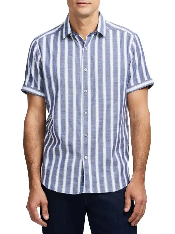 Robert Graham Preston Stripe Cotton Blend Button-up Shirt - Navy