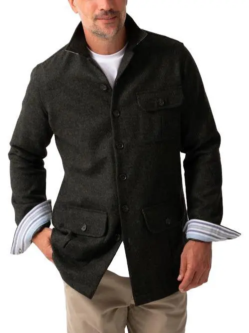 KOY CLOTHING Long Sleeve Wool Shirt Jacket - Artillery Green