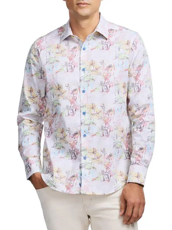 Robert Graham Payson Tropical Villa Print Stretch Cotton Button-up Shirt - Multi White