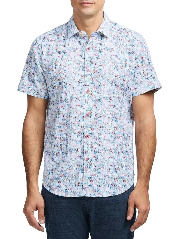 Robert Graham Elgar Abstract Print Short Sleeve Cotton Seersucker Button-up Shirt - Blue Multi
