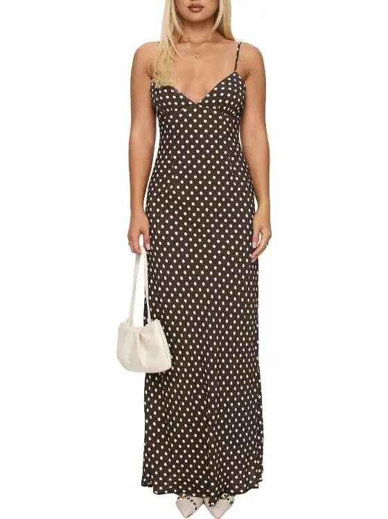 Princess Polly Polka Dot Maxi Dress - Brown /white