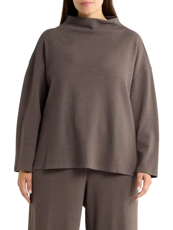 Eileen Fisher Funnel Neck Organic Cotton Blend Top - Rye
