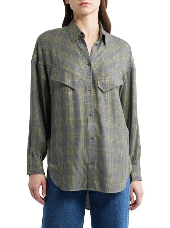 Hugo Boss Metallic Plaid Woven Shirt - Green Multi