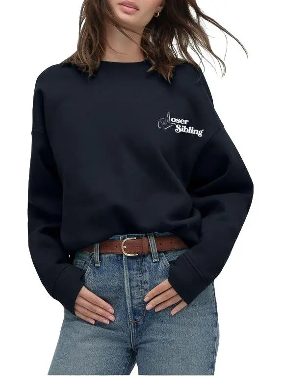 FAVORITE DAUGHTER X 'nobody Wants This' Loser Sibling Cotton Blend Sweatshirt - Navy