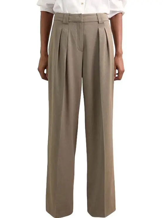 REISS Poppie Pleat Front Wide Leg Trousers - Neutral