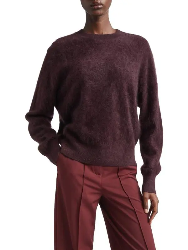 REISS Misha Brushed Cashmere Sweater - Burgundy