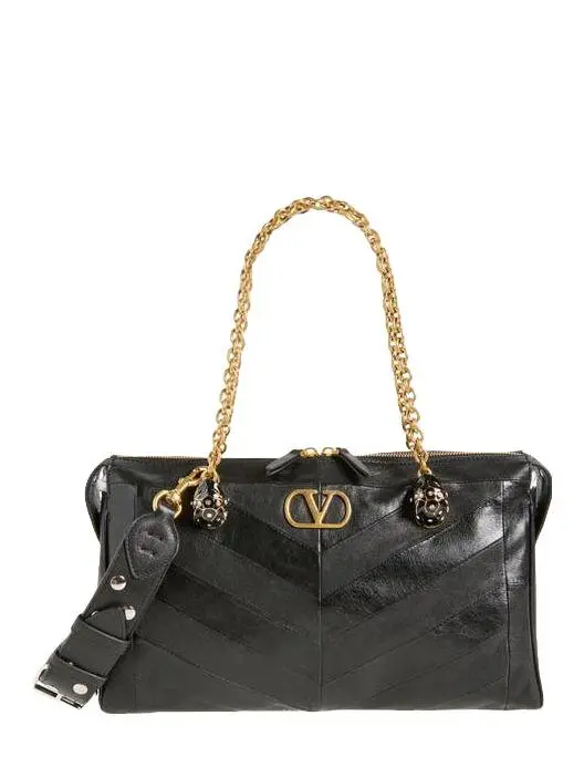 Valentino Garavani Panthea Chevron Patchwork Leather Tote - Nero