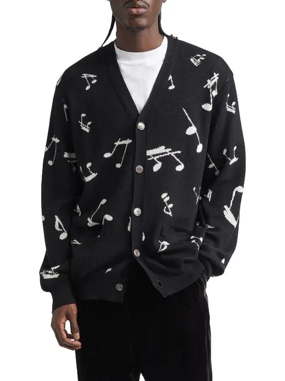 TAKAHIROMIYASHITA THESOLOIST. Music Note Jacquard Wool Cardigan - Black X White