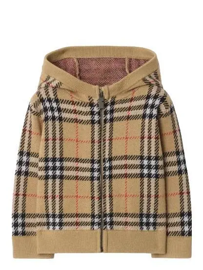 Burberry Check Wool Zip Hoodie - Sand Beige