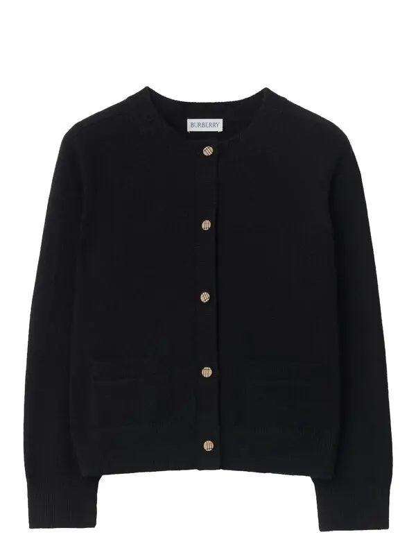 Burberry Check Patch Wool Cashmere Cardigan - Black