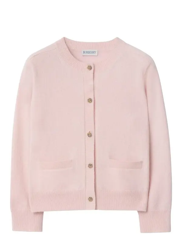 Burberry Check Patch Wool Cashmere Cardigan - Ice Pink