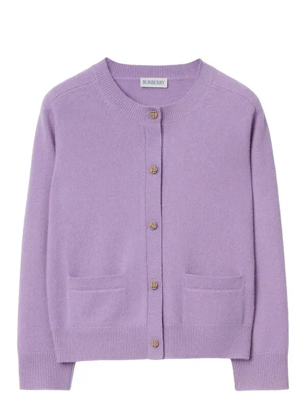 Burberry Check Patch Wool Cashmere Cardigan - Lilac Purple