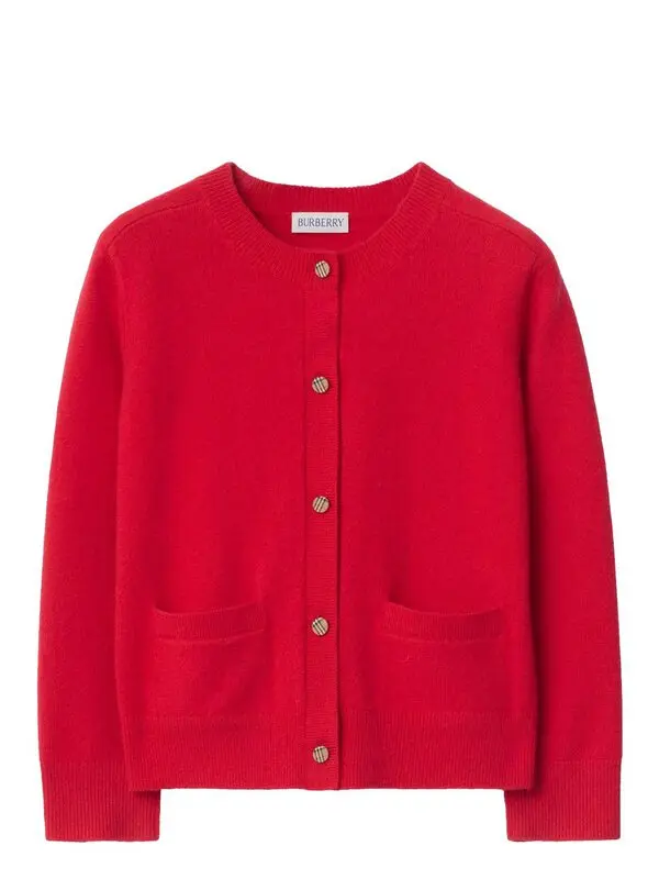 Burberry Check Patch Wool Cashmere Cardigan - Pillar Red