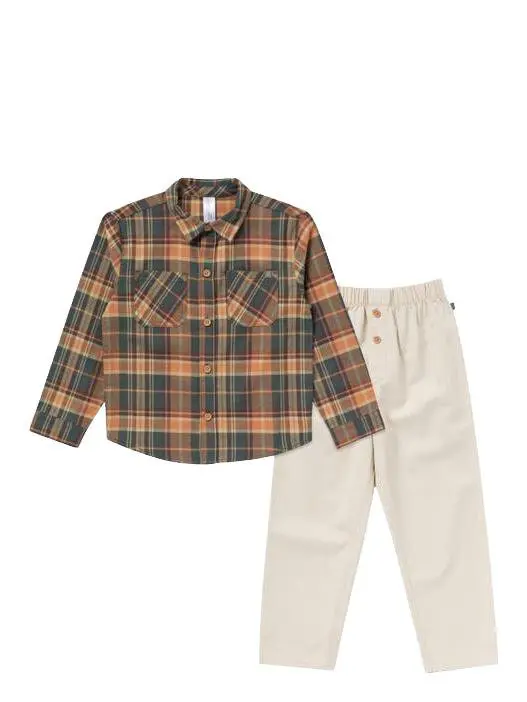 MODERN MOMENTS™ BY GERBER Button Down Plaid Shirt And Pant Set - Brown Plaid