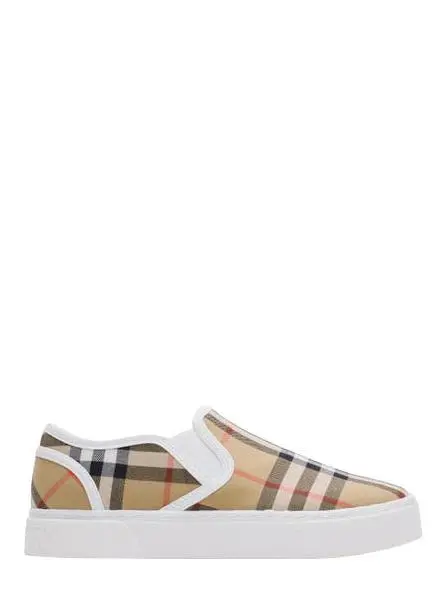 Burberry Check Cotton Slip-on Sneakers - Sand Beige