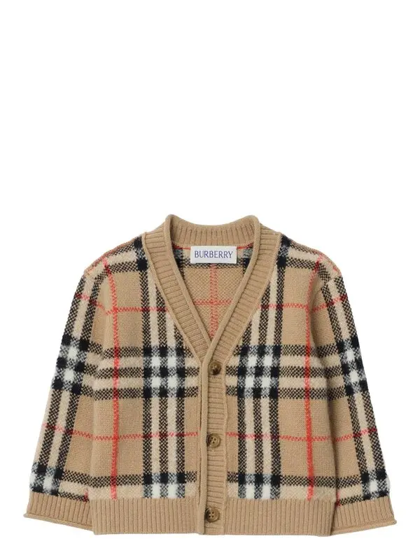 Burberry Check Wool Cashmere Cardigan - Sand Beige