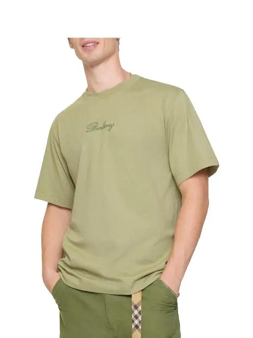 Burberry Check Cursive Logo Cotton T-shirt - Glade Green