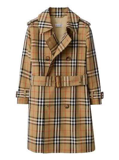 Burberry Check Cotton Twill Trench Coat - Sand Beige