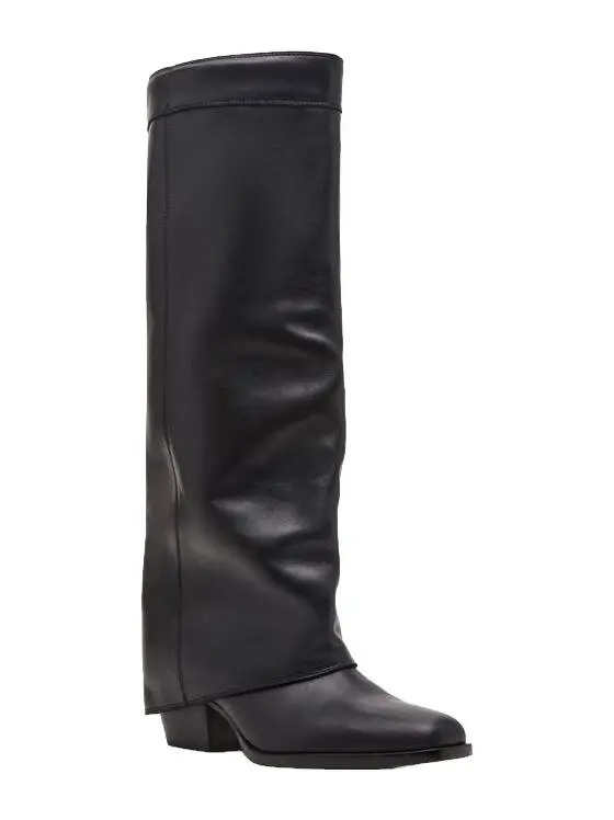 Steve Madden Winnick Foldover Knee High Boot - Black Leather