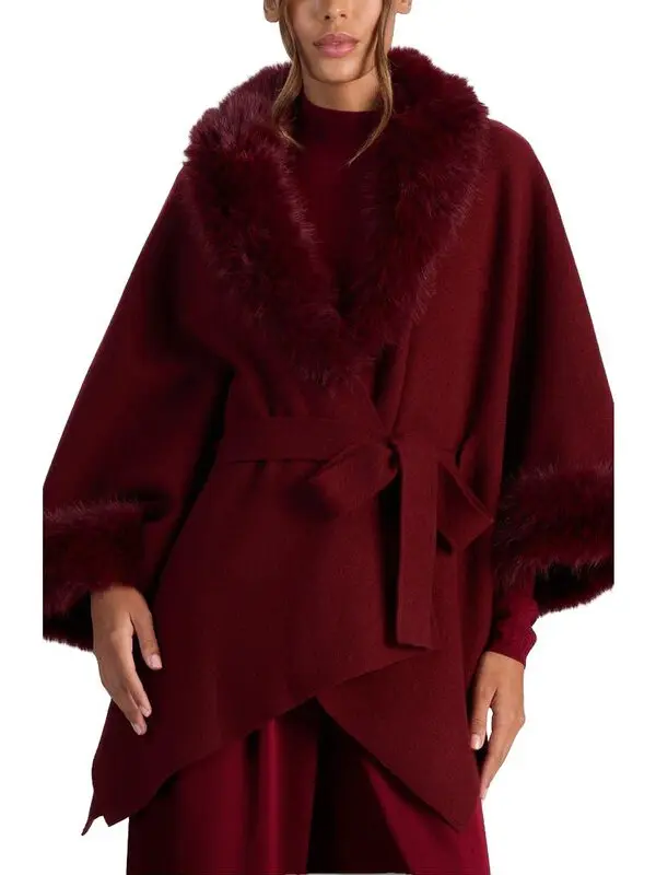 Alice + Olivia Joanne Wool Coat With Faux Fur Trim - Oxblood