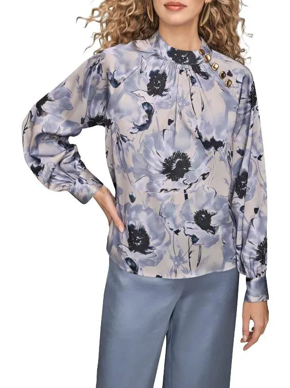 Donna Karan New York Floral Long Sleeve Top - Vapor/tempest Multi