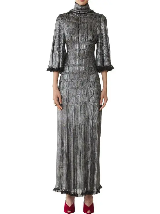LANVIN Metallic Viscose Knit Midi Dress - Black