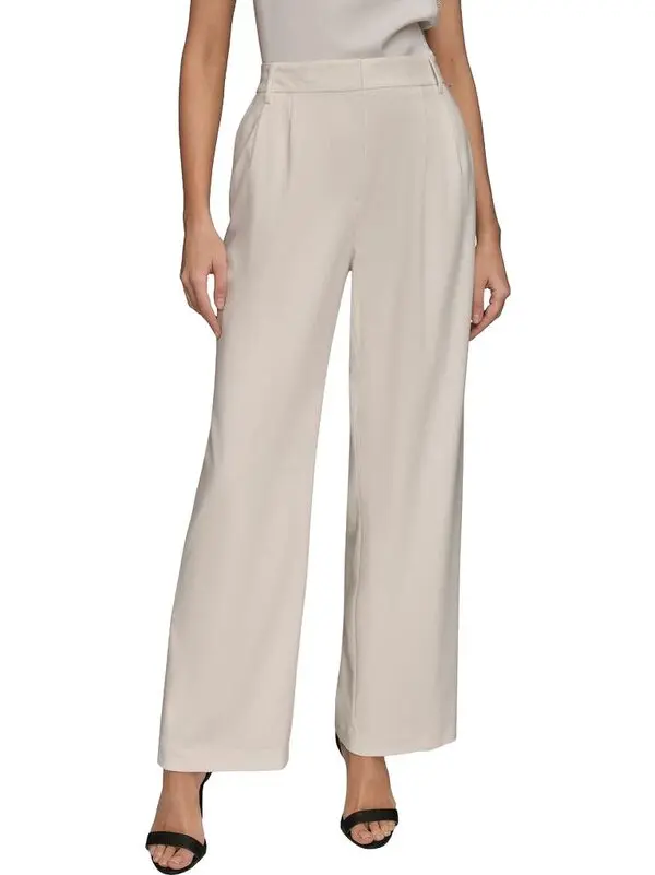 Donna Karan New York Pleated Wide Leg Pants - Cream