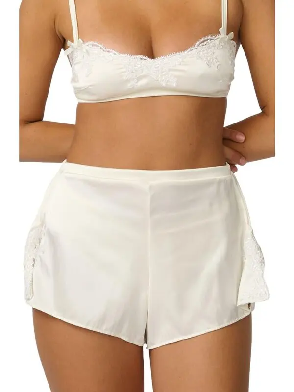KAT THE LABEL Lace Trim Satin Tap Shorts - Antique